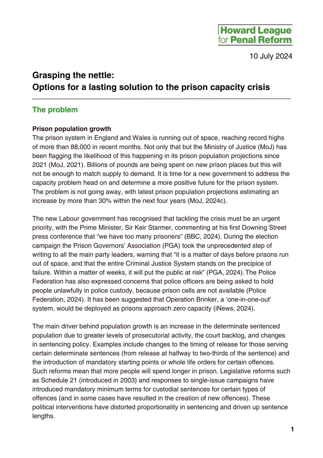 The Howard League | Grasping the nettle: Options for a lasting solution ...